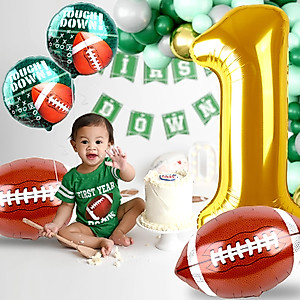 Dripykiaa 5Pcs First Year Down Football Birthday Party Balloon 40” Gold One Balloon Bouquet for First Birthday Football Foil Helium Balloons Birthday Party Decorations Party Supplies Backdrops for Boy
