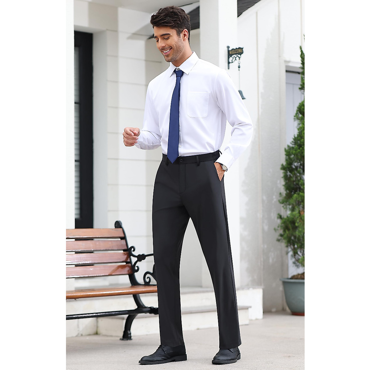Lion Nardo Mens Stretch Dress Pants Slim Fit Dress Pants for Men Expandable Waist Casual Dress Pants Athletic Golf Pants