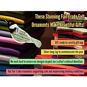 Felt Bird Ornaments - Chickadee Christmas Ornament 2023 Black Capped Chickadee Ornament - Fair Trade, Hand Felted Made in Nepal - Comes in an Organza Bag so It's Ready for Giving