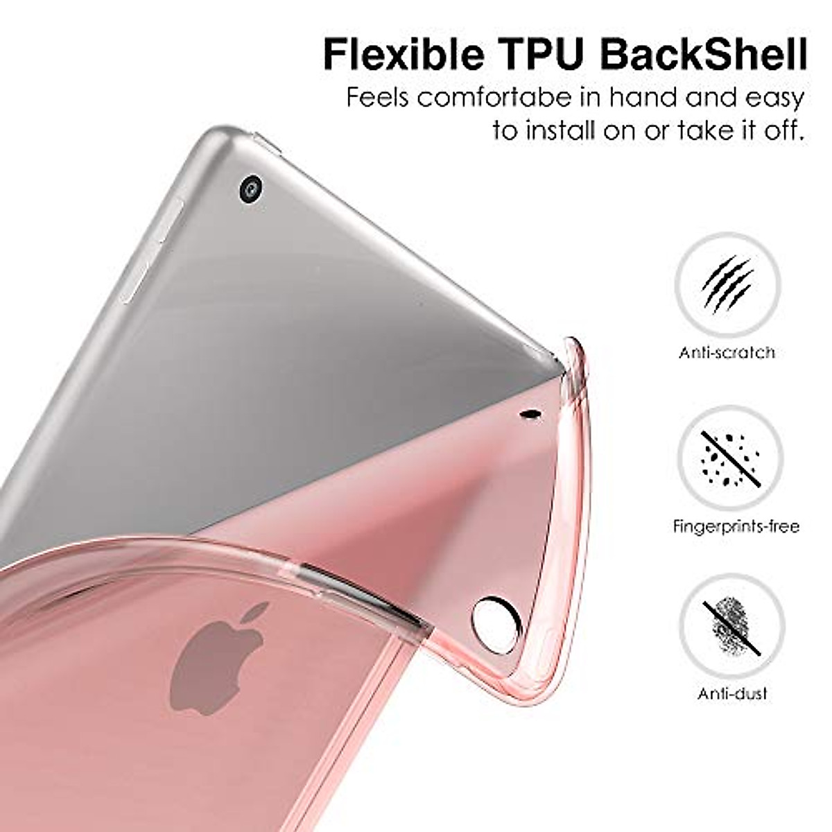 MoKo Case Fit 2018/2017 iPad 9.7 6th/5th Generation, Slim Smart Shell Stand Folio Case with Soft TPU Translucent Frosted Back Cover Compatible with iPad 9.7" 2018/2017, Auto Wake/Sleep - Rose Gold