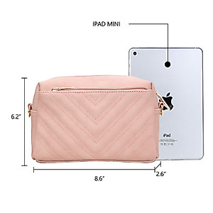 KKXIU Triple Zip Lightweight Small Crossbody Bags for Women Quilted Shoulder Purses and Handbags (Pink)