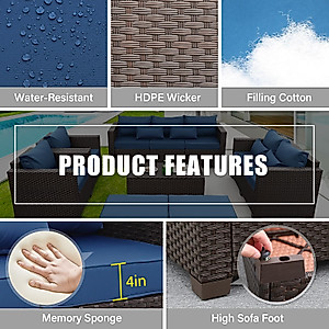 Patio Furniture Set Outdoor Patio Furniture with Storage Table Outdoor Couch Patio Chairs Outdoor 7-Piece Conversation Set with Non-Slip Cushions Waterproof Covers, Navy Blue