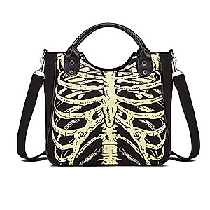 Vintage women's tote bag Canvas luminous handbag Fashion punk tote bag Gothic handbag shoulder bag (black)