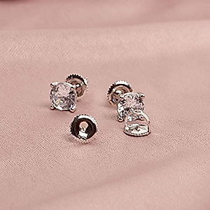 2 Pairs 18k Gold Plated Earring Screw Backs Replacement Sterling Silver Screw On Earring Backs for Diamond Studs, Hypoallergenic Secure Locking Earring Backs for Kid White Gold 6mm