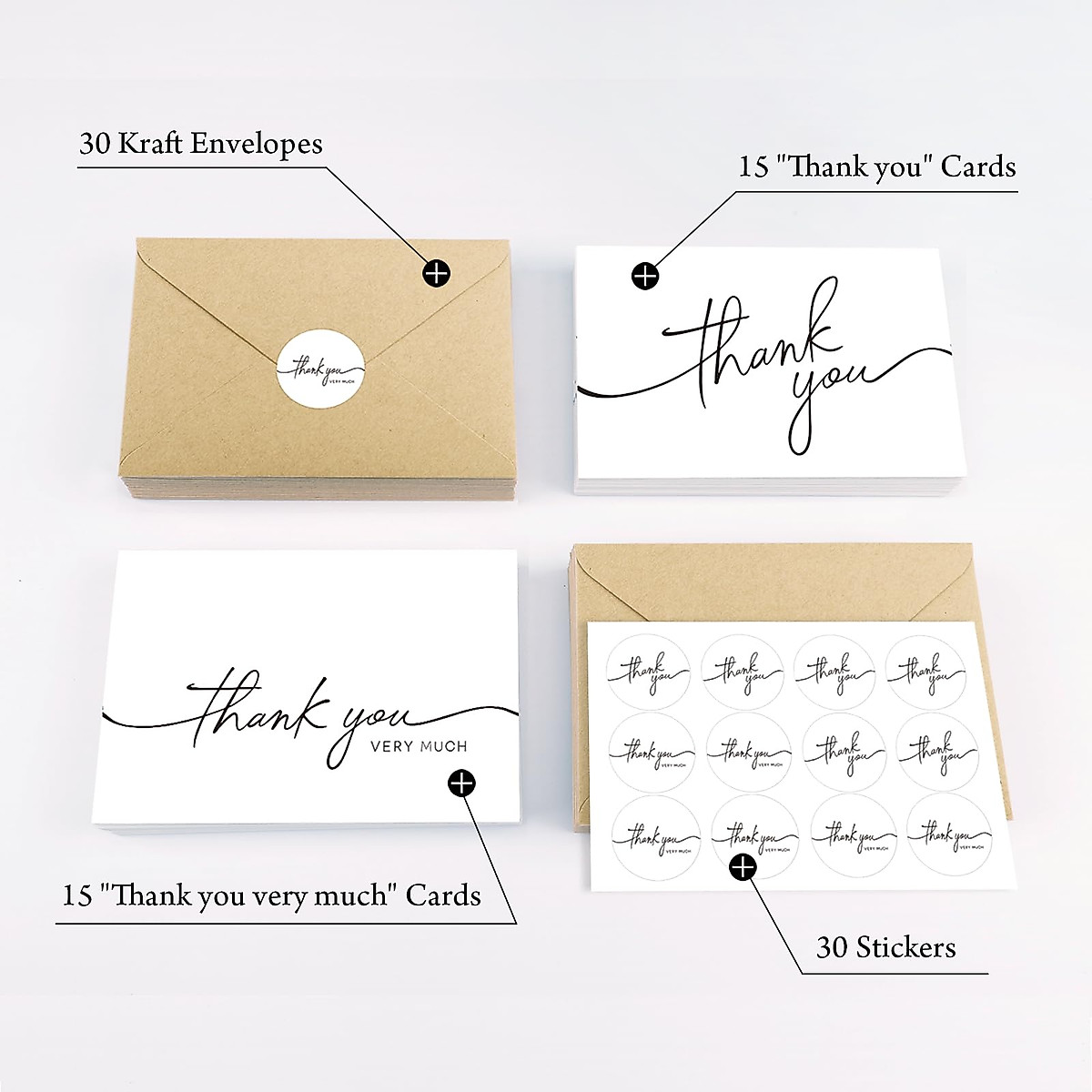 30 Pack Thank You Cards with Envelopes, 4" x 6" Professional Looking | Suitable for Business, Baby Shower, Wedding, Small Business, Graduation, Bridal Shower, Funeral