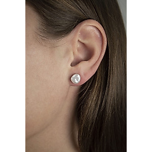 BLUE OCEAN PEARLS .925 Sterling Silver Freshwater White Keshi Cultured Pearl Earrings for Women, 8-9mm Baroque Pearls High Luster Stud Jewelry Earrings