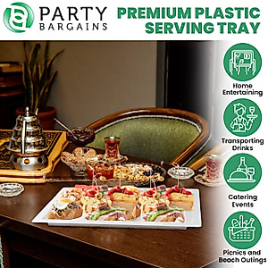 PARTY BARGAINS 16" x 11" Plastic Serving Trays - 4 Pack, Disposable White Plastic Trays, Excellent for Weddings, Buffets, Birthday Parties