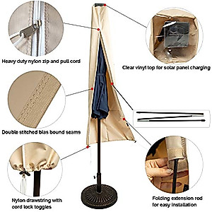 C-Hopetree Patio Umbrella Cover for 7ft to 11ft Solar LED Outdoor Market Umbrellas, Waterproof, with Zipper and Rod, Beige