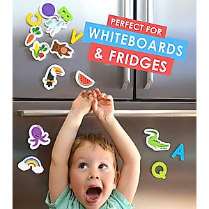 Curious Columbus Magnetic Objects and Letters. Set of 78 Foam Magnets Including 52 Pictures and 26 Uppercase Alphabet Magnets from A-Z. Best Educational Toy for Preschool Learning