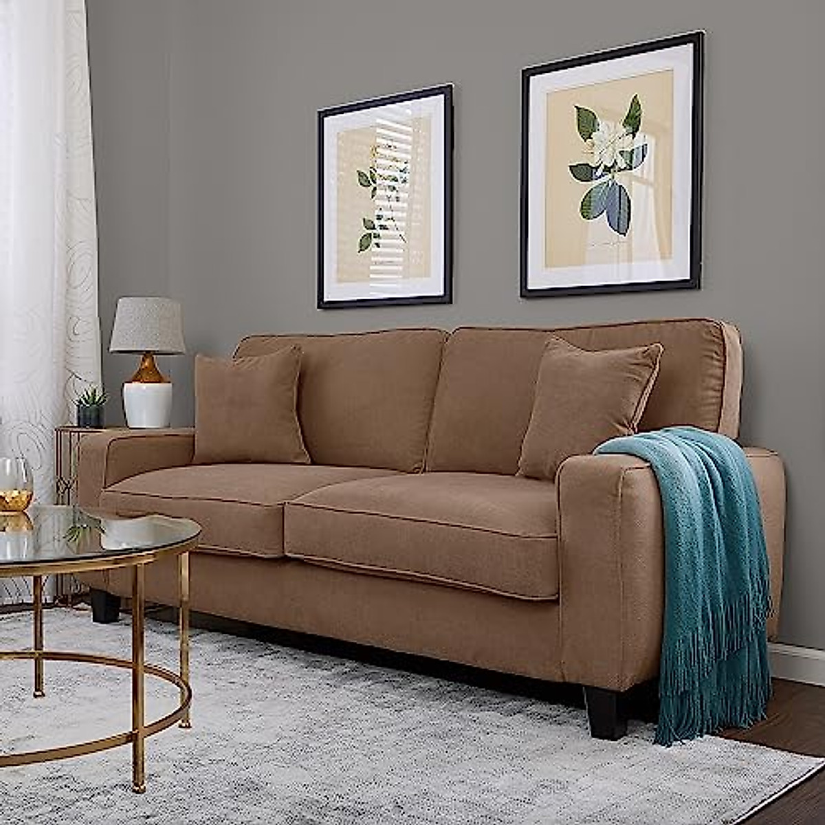 Serta Palisades Upholstered Sofas for Living Room Modern Design Couch, Straight Arms, Soft Fabric Upholstery, Tool-Free Assembly, 78" Sofa, Kingston Tan