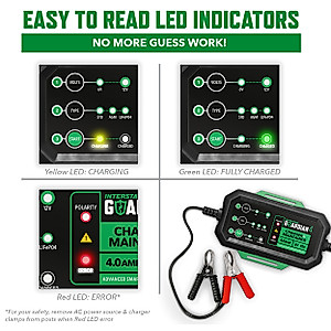 Interstate Batteries 12V, 6V Battery Charger & Maintainer (12V and 6V, 4.0A) Portable, Automatic, Trickle Charging for LiFePO4, Deep-Cycle, Automotive, AGM, Powersports, Boats (CHGIB40)