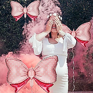 6 Pieces Bow Balloon Mouse Party Decoration Bowtie Pink Balloon Foil Pink Balloon Jumbo Bow Balloon for Wedding Bridal Shower Gender Reveal Balloon Party Gift Decoration(Large)