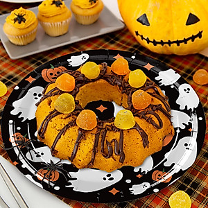 Generic AnyDesign 24Pcs Halloween Paper Plates Cute Ghost Pumpkin Disposable Plates 9 Inch Black Decorative Dinner Dessert Plates for Party Tableware Supplies