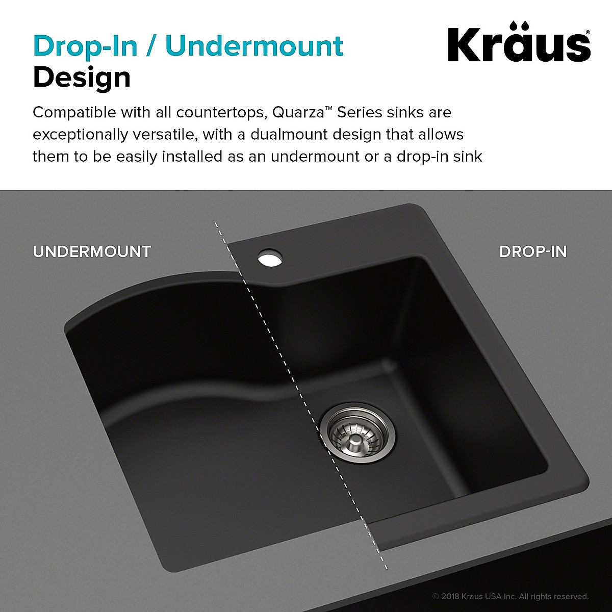 KRAUS KGD-441 Quarza 25-inch Dual Mount Single Bowl Granite Kitchen Sink in Grey