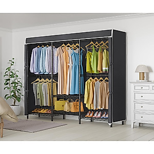 VIPEK V5C SE Garment Rack Wardrobe Closet, Heavy Duty Clothes Rack with Adjustable Shelves and Black Upgraded Polyester Cover, Black Metal Clothing Storage Organizer for Bedroom, 70.1" Lx17.3 Wx76.4 H