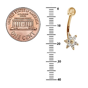 Ritastephens 14k Yellow Gold Belly Button Cubic Zirconia 6 Petals Flower Navel Ring