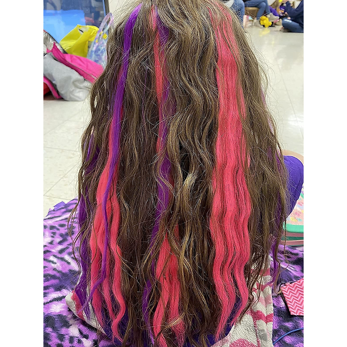 Rhyme Pink Purple Hair Extensions for Girls 21 inch Highlight Princess Party Colored Hair Extensions Clip in/on for Girls and Kids Hair Accessories Wig Pieces 8PCS (Pink Purple)