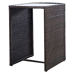 Casart 3 Pieces Wicker Patio Set Outdoor Dining Table W/Glass Top Coffee Table and 2 Wicker Chairs for Lawn, Garden Convention Bistro Set