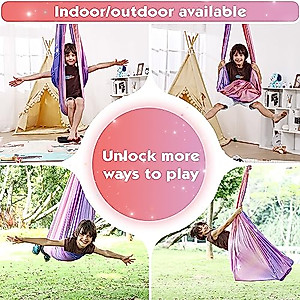 Sensory Swing Indoor/Outdoor for Kids & Adults with Cartoon Fabric, Double Layer, Holds 300 lbs (Pink) - 360 Swivel Ceiling Swing