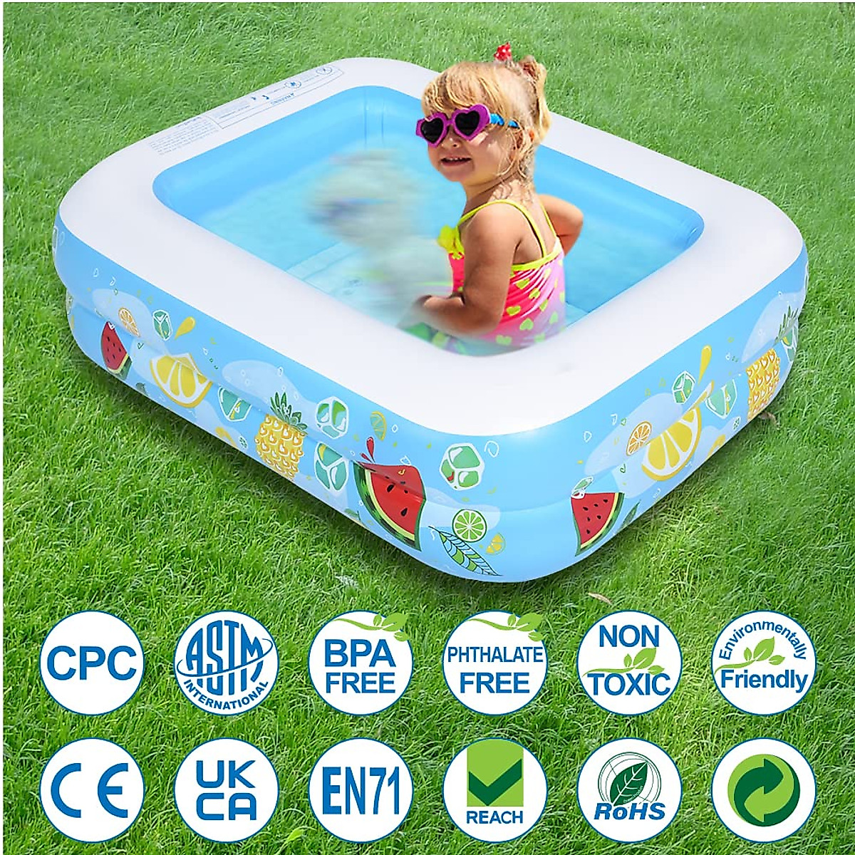 Kiddie Pool, 60"×41"×18" Inflatable Pool with Inflatable Soft Floor, Cool Summer Swimming Pool for Kids and Family, Blow Up Pool for Backyard, Garden, Indoor, or Outdoor