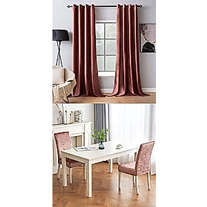 MIULEE 2 Panels Velvet Curtains 52x84 Inches Rose Pink Grommet Thermal Insulated Blackout Curtain for Bedroom Bundle Set of 2 Velvet Chair Covers for Dining Room Stretch Soft & Thick Chair Slipcover