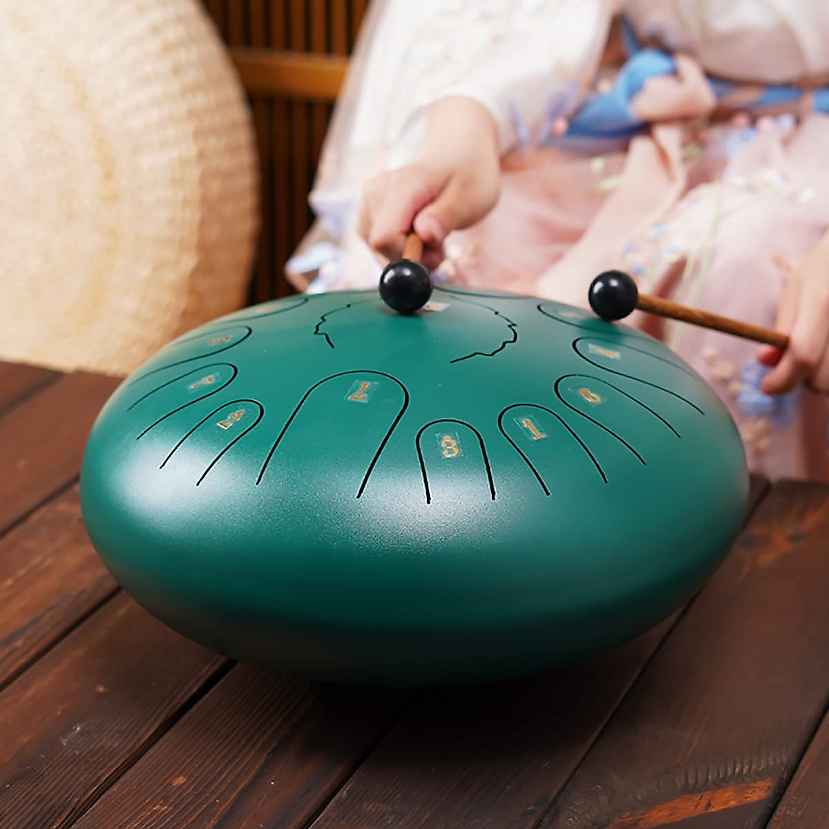 AETOO Steel drum tongue 12 inchs 13 notes C major Percussion instrument Carry bag (Green, 12 inch)