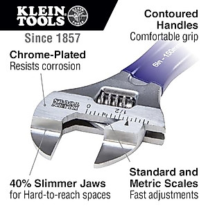 Klein Tools D86934 Adjustable Wrench, Forged with Slimmer Jaw and a High Polish Chrome Finish, 6-inch
