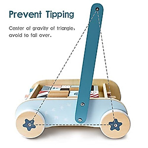 PairPear Baby Walker with Breaks,Toddler Wooden Push Walker Toys,Baby Block Walkers for 1 Year Old and Up Boys and Girls Gift.