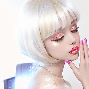 MEICOLY Pink Face Glitter,Pink Body Glitter,Sparkly Hair Glitter,Singer Concerts Lover Heart Chunky Glitter,Pink Glitter Makeup,Mermaid Glitter Face Paint