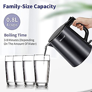 0.8L Small Electric Kettles Stainless Steel, Travel Mini Hot Water Boiler Heater, Double Wall Cool Touch Portable Teapot Heater, Auto Shut-Off & Boil-Dry Protection, 120V/800W, 2 Year Warranty