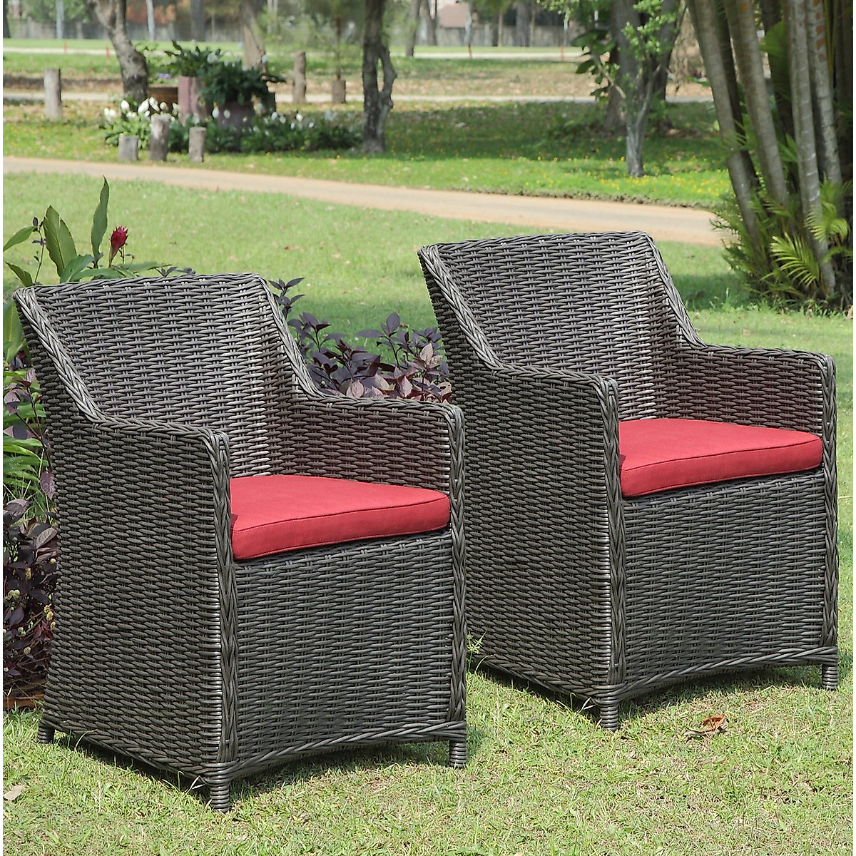 Sea Island Wicker CT-M-1-SP (CT-M-1) Patio Lounge Chair Set with Red Cushion