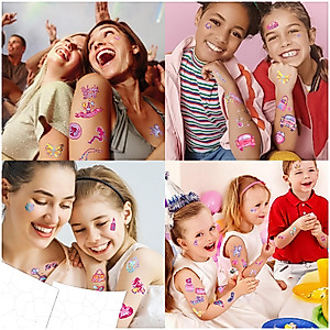Pink Temporary Tattoos for Kids Girls and Women, Flower Star Handbag Crown Sunglasses Champagne Car Cake Party Fake Tattoos for Decorations, 140+ Styles Temporary Tattoos for Party Supplies & Favors