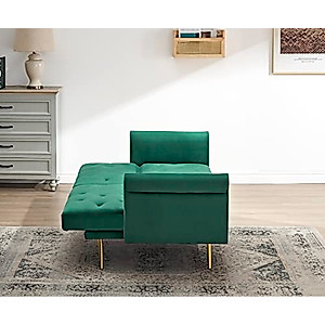 ERYE Futon Sofa Loveseat Convertible Sleeper Couch Bed for Small Space Apartment Office Living Room Furniture Sets Sofabed, Green Velvet 69.7"