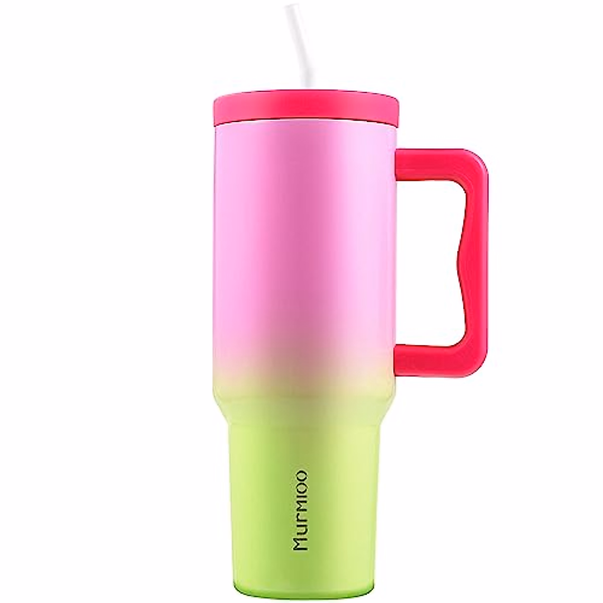 Murmioo 40OZ Tumbler with Handle and Straw,Insulated Leak Proof Double Walled Stainless Steel Travel Mug,Reusable Water Bottle Cup，Maintains Cold, Heat, and Ice for Hours(Rose green gradient)
