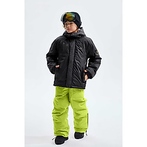 GEMYSE Boy's Waterproof Ski Snow Jacket Fleece Windproof Winter Jacket with Hood (Black,6/7)