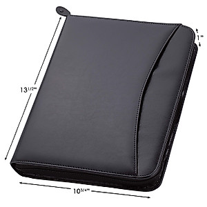 Travigo 3-Ring Zipper Business Leather Portfolio Folder| 1.25" 3-Ring Binder Professional Business Folder Resume Document Organizer|Exterior Pocket | Guesseted File Pocket| 8-1-2" Writing Pad (Black)