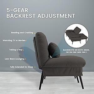 COMHOMA Convertible Futon Sofa Bed, 68″Fabric Futon Couch with Adjustable Backrest, Folding Futon Sleeper Recliner for Living Room Furniture (Black)