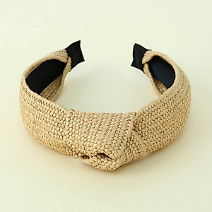 FEDANS Straw Headbands Womens Fashion Hair Accessories Twist Knot Wide Hand Knitted Statement Summer Retro Grace Elegant Wide Hairbands