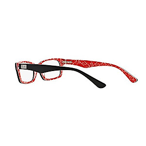 Ray-Ban RX5206 Rectangular Prescription Eyeglass Frames, Black On Texture Red/Demo Lens, 54 mm