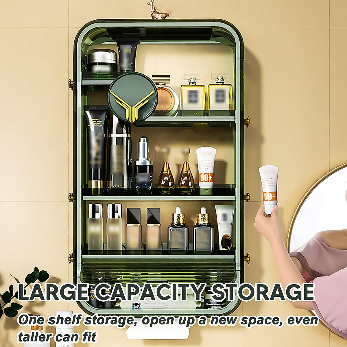 FZYUAN Bathroom Wall Cabinet Bathroom Cabinet Wall Mounted with Drawers Medicine Cabinet with Hooks Over The Toilet Storage Cabinet Hanging Cabinet for Bathroom Livingroom Kitchen,Green,40x12x70cm/17