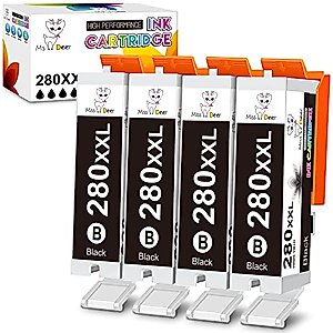 Miss Deer Compatible 280 PGBK Ink Cartridge, Replacement for Canon 280XXL PGI-280XXL PGI280 for Canon Pixma TR7520 TR8520 TS6120 TS6220 TS8120 TS8220 TS9120 TS9520 TS9521C TS702 (4 x Large Black)