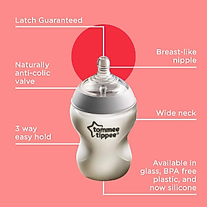 Tommee Tippee Closer to Nature Baby Bottles, Slow Flow Breast-Like Nipple with Anti-Colic Valve, 9oz, 6 Count, Clear