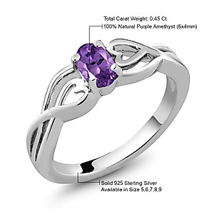Gem Stone King 925 Sterling Silver 6X4MM Oval Gemstone Birthstone Heart infinity Ring | Wedding Anniversary Promise Ring For Women | Available In Size 5, 6, 7, 8, 9