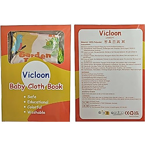 Vicloon Baby Books 0-6 Months, Soft Cloth Books Baby Books Bath Books, Infant Tummy Time Toys High Contrast Sensory Baby Toys Crinkle Squeaky Washable Chewable Non-Toxic Early Educational Book