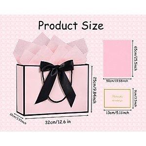 JMANNI Gift Bags, Large Gift Bags, 1Pcs Paper Gift Bag with 2 Tissue Paper and 1 Greeting Cards, Present Bags with Handles for Women Girls Bridesmaid Birthday Valentines Wedding Party (Black-Pink)