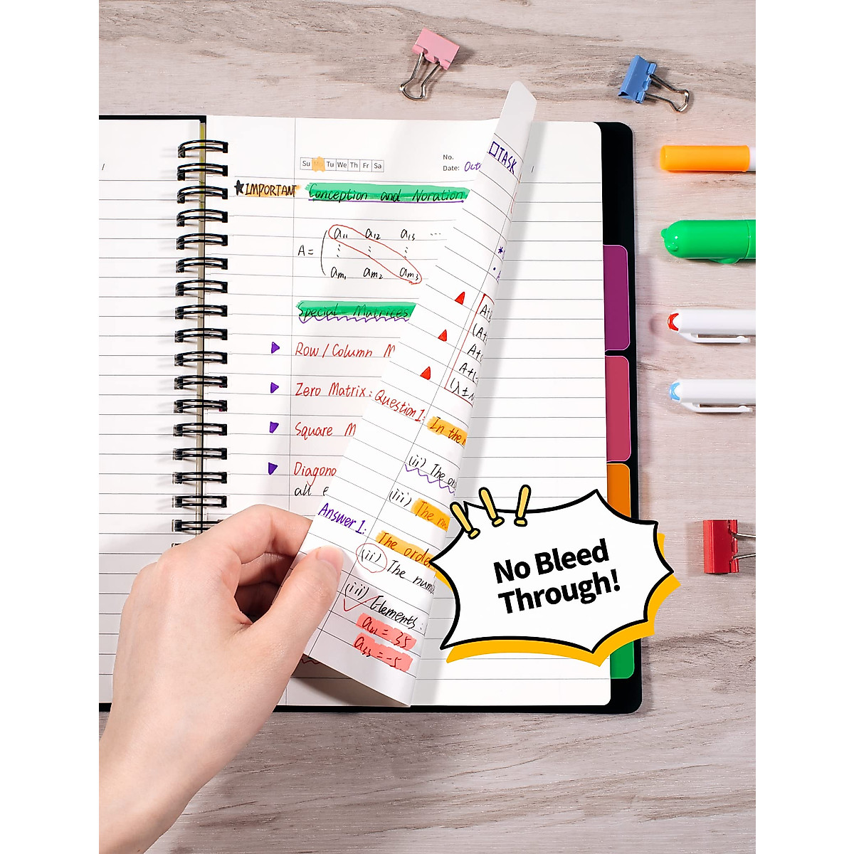 SUNEE 5 Subject Notebook College Ruled - 240 Pages, 6.2"x8.5", 5 Pocket Colored Dividers, 3-Hole Punched Paper, Black