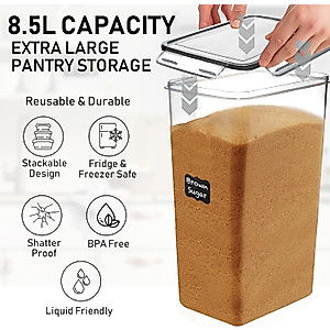 WHITE FEATHER SUPPLIES 2 PC [8.5L / 287 Oz] Extra Large Airtight Food Storage Containers with Lids - BPA Free Kitchen and Pantry Organization Containers for Baking Supplies, Cereal, Flour, Sugar, Rice