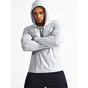 NELEUS Men's 3 Pack Dry Fit Running Shirt Long Sleeve Workout Athletic Shirts with Hoods,5071 Dark Grey,Light Grey,Slate Grey,US L,EU XL