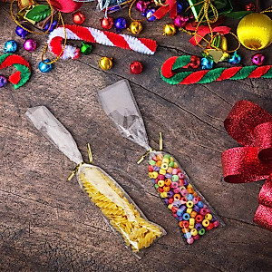 Enenes Cellophane Goody Bags Pretzel Bag 100 PCS Cello Treat Bag Party Favor Bag Clear Candy Bags Metallic with Twist Ties for Gift Bakery Cookies Dessert (2.4X10 Inch，100PCS)