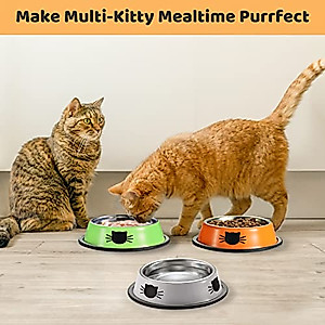 Legendog Cat Bowl Pet Bowl Stainless Steel Cat Food Water Bowl with Non-Slip Rubber Base Small Pet Bowl Cat Feeding Bowls Set of 3 (Multicolor)